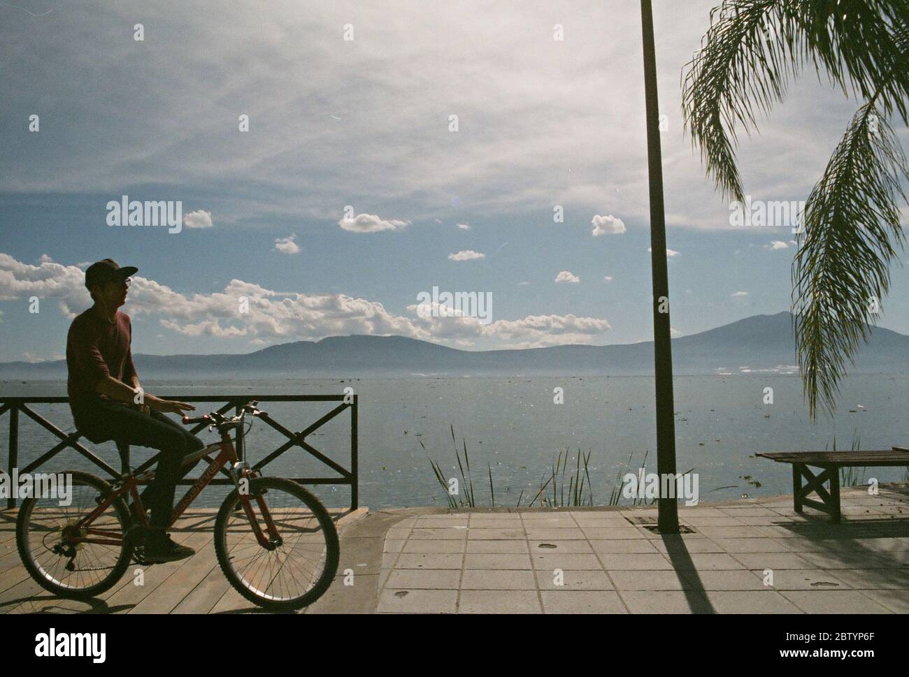 Local Resident Rides a Bicycle on the Lake Chapala Malecon Waterfront ...