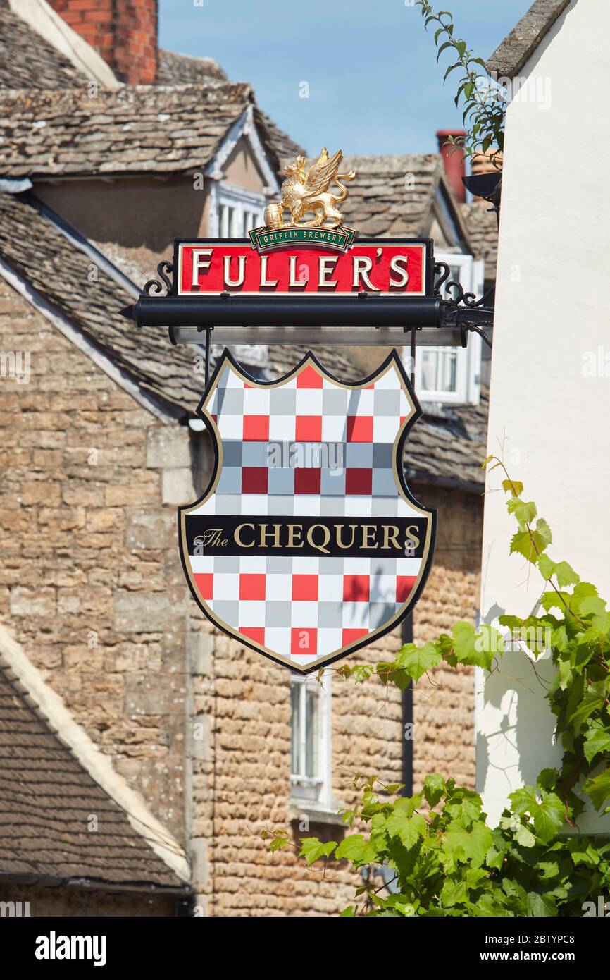 The Chequers pub sign in Chipping Norton, Oxfordshire, England, UK ...