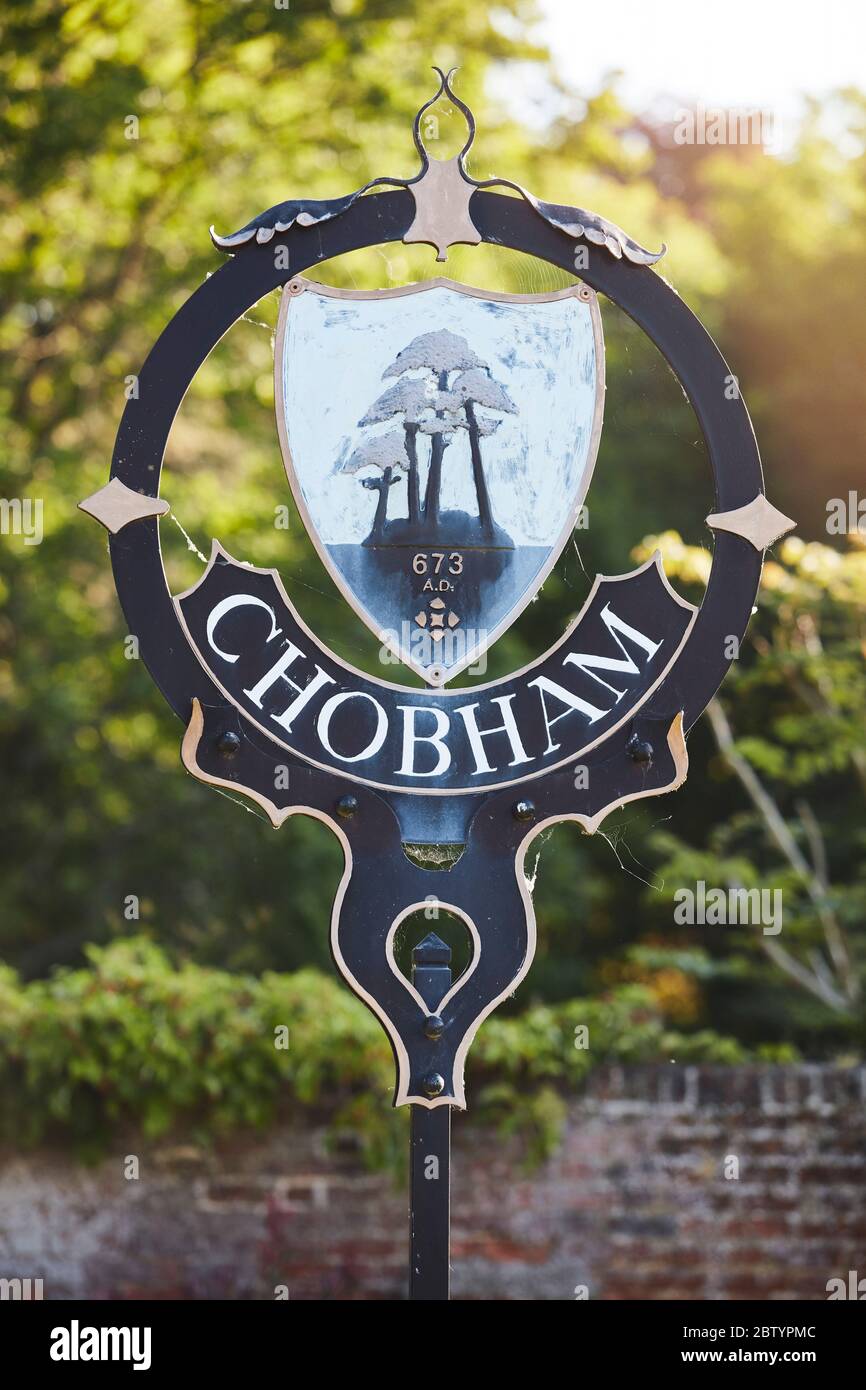 Chobham village sign, Surrey, England, UK Stock Photo - Alamy