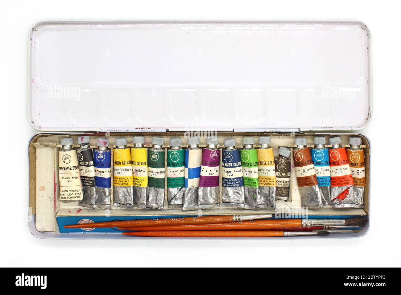 Watercolor tubes in box, isolated on a white background Stock Photo - Alamy