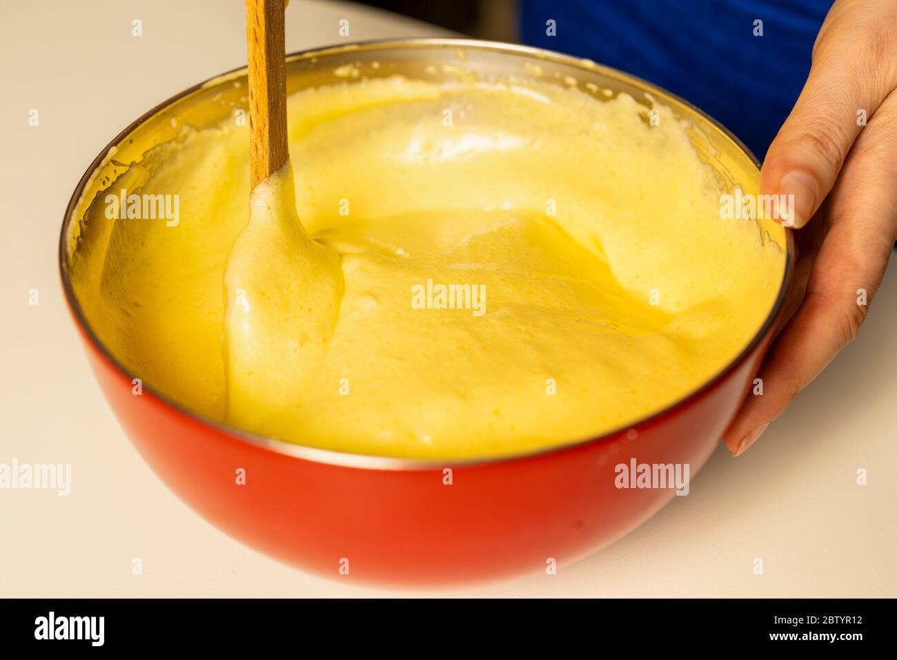 Add flour to the dough for a thicker consistency - baking Stock Photo ...