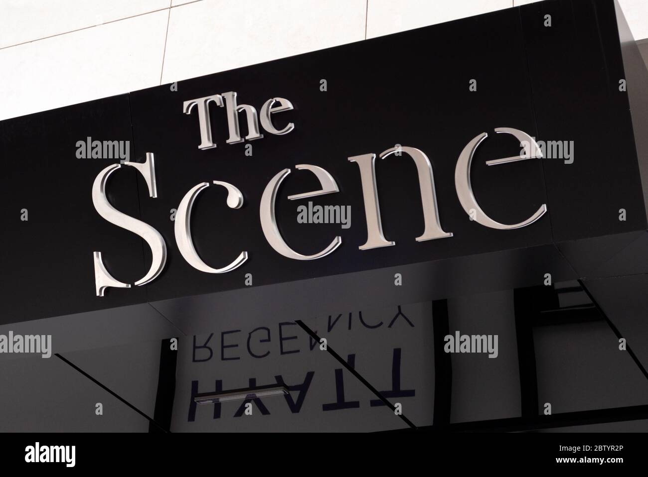 The Scene sign for the rooftop bar and terrace by Hyatt Regency Hotel ...