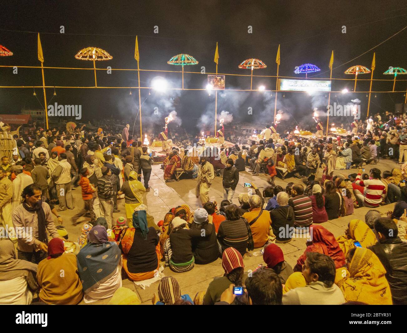 Varanasi, Uttar Pradesh, India - February 2015: Pilgrims gathered by ...