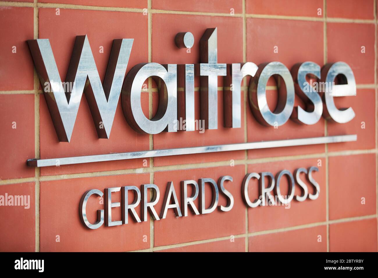 Waitrose Supermarket Sign on a store in Gerrards Cross, Buckinghamshire ...