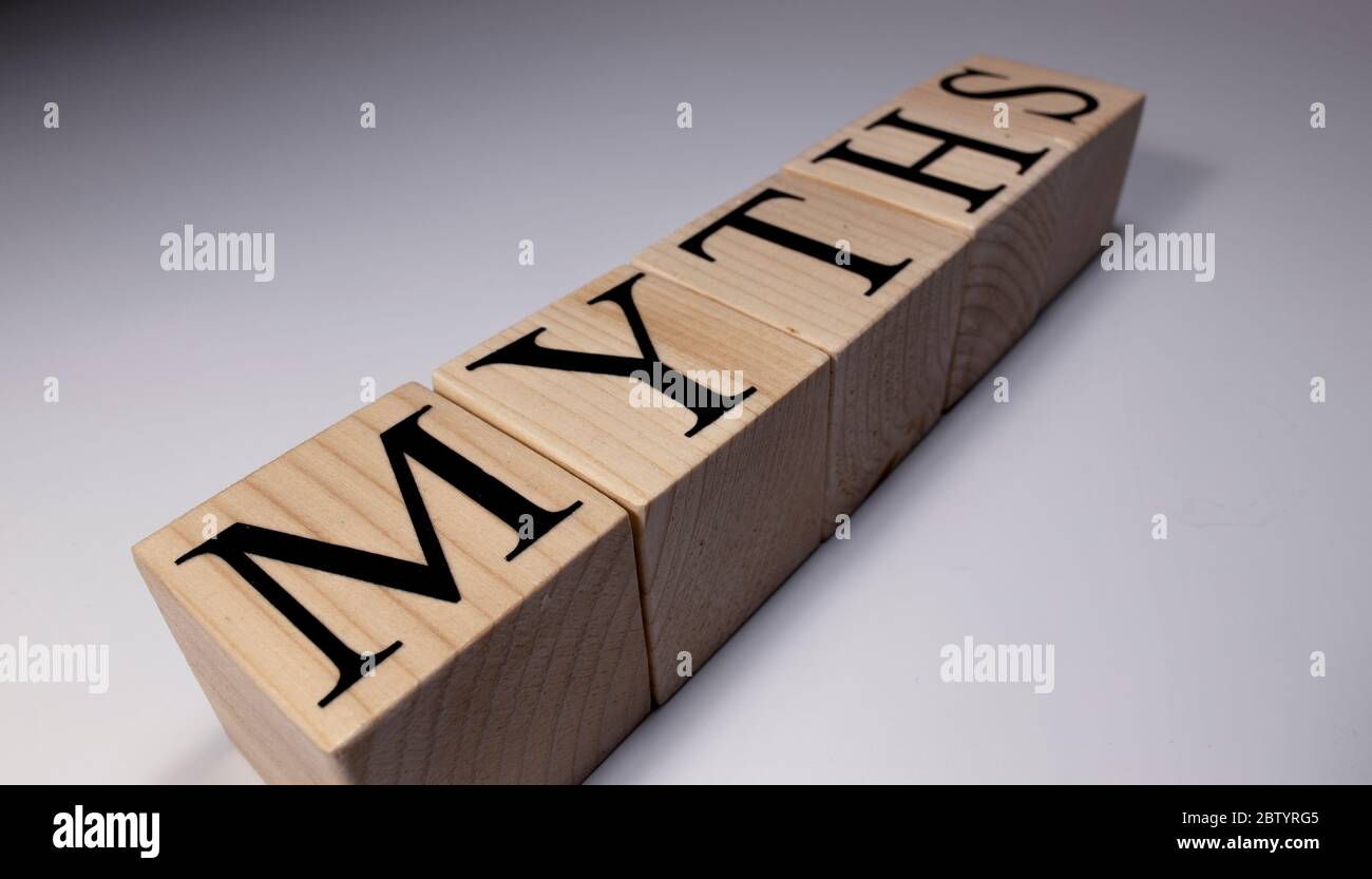 Myths word written on wood block. myths text on table, concept Stock ...