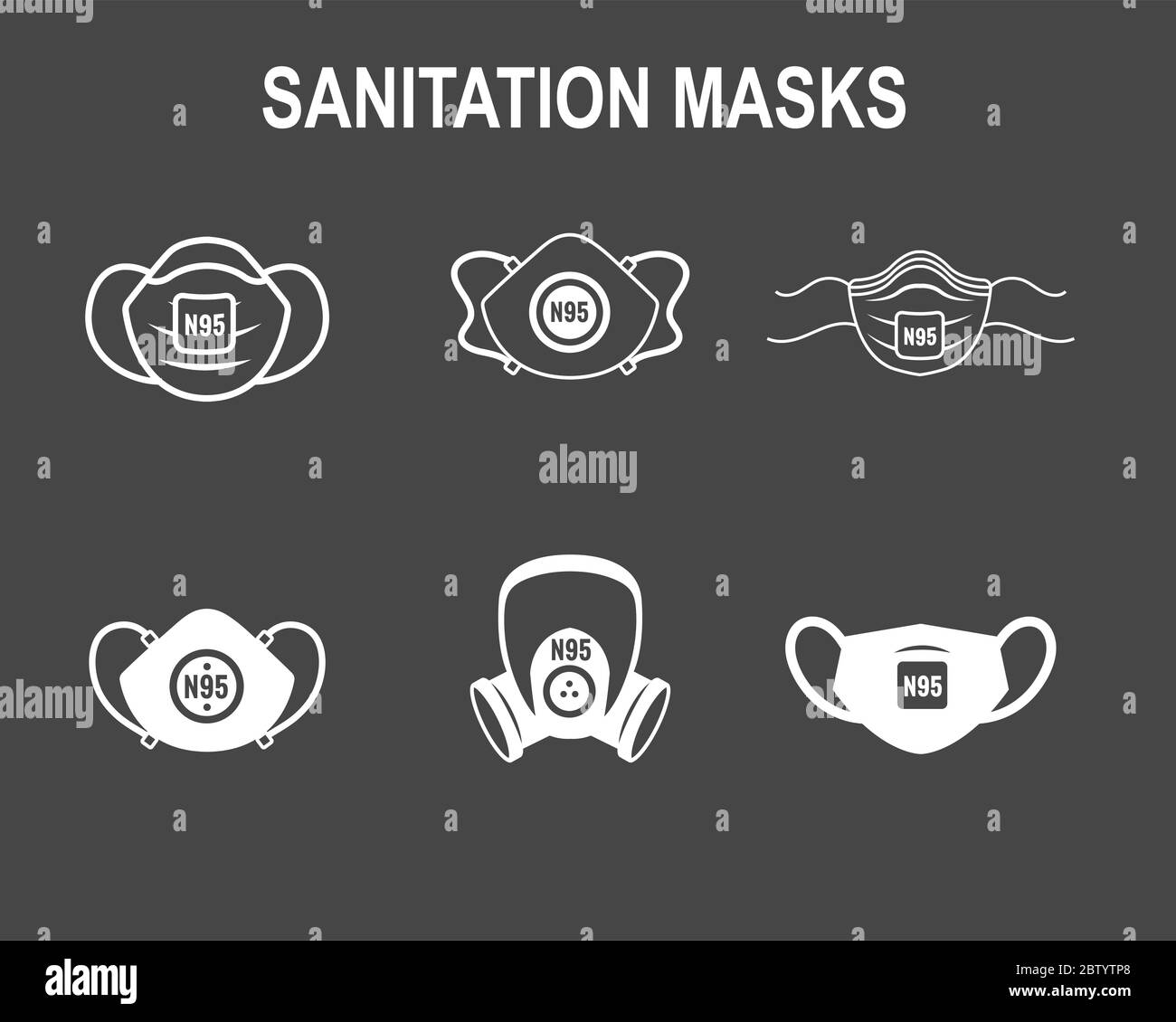 N95 facemask ppe face mask icon set w respiratory face masks Stock ...