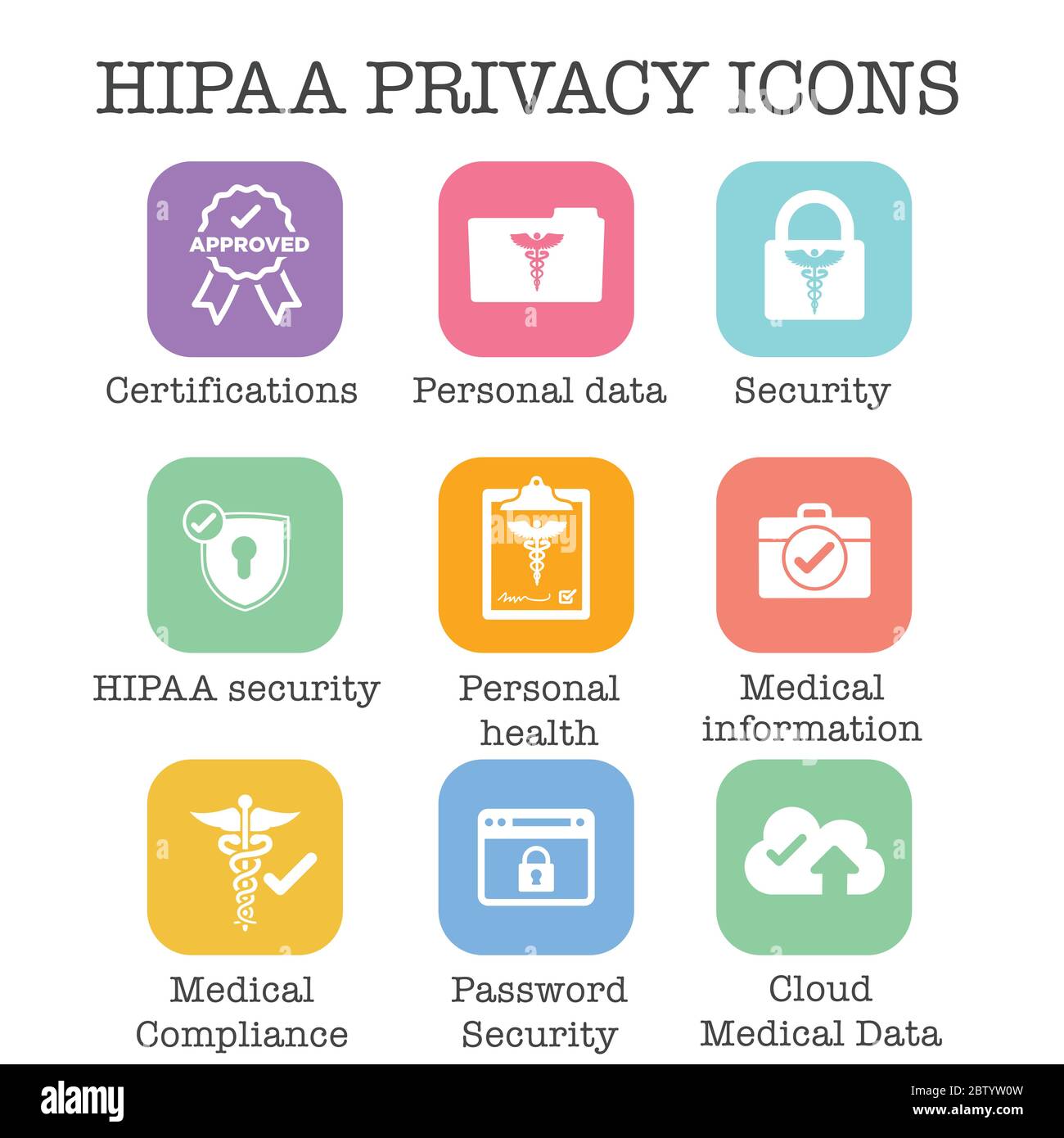 HIPAA Compliance icon set - hippa image involving medical privacy Stock ...