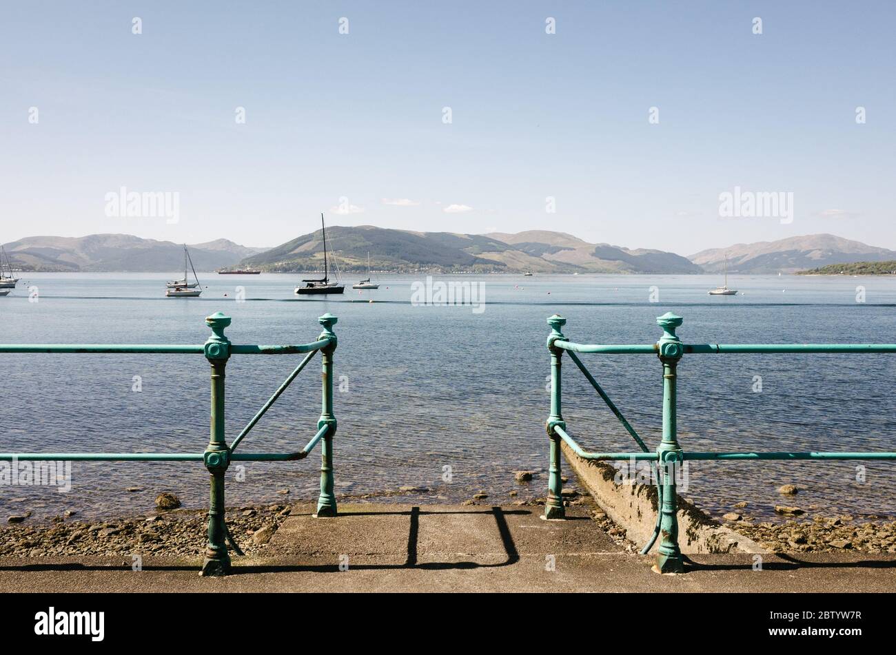 View across the Firth of Clyde towards Dunoon from the beach in Gourock ...