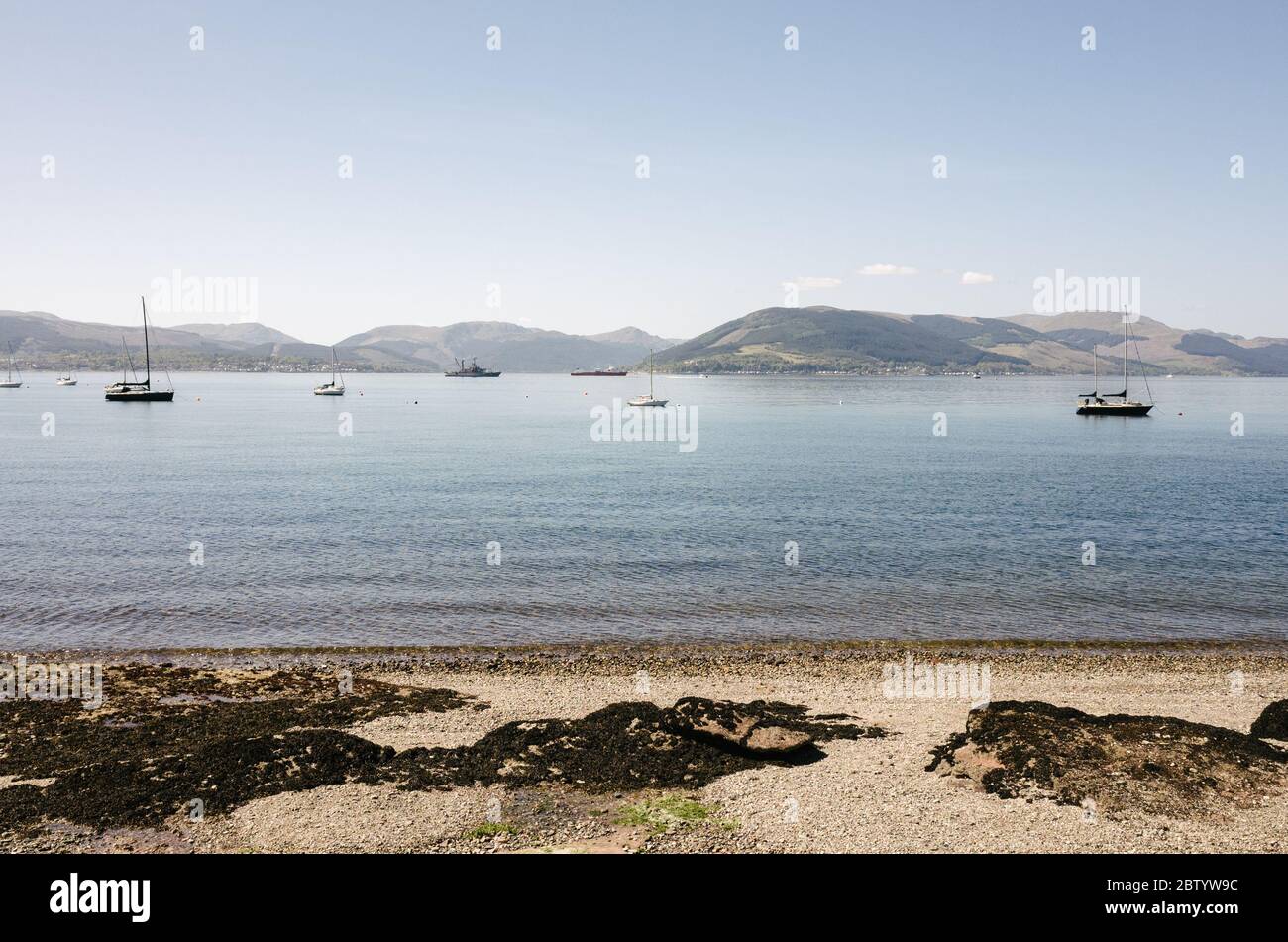 View across the Firth of Clyde towards Dunoon from the beach in Gourock ...