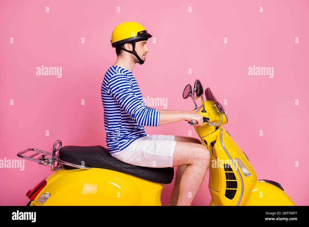 Profile side view of his he nice attractive handsome focused ...