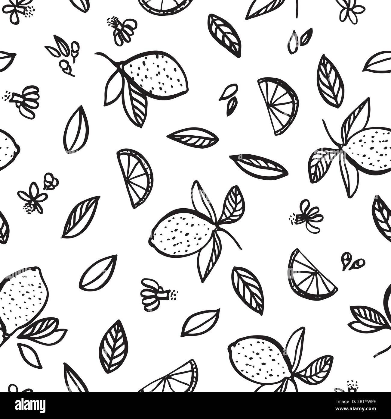 Vector doodle lemon summer pattern. Hand drawn modern summer repeating design. Hand drawn bright ...