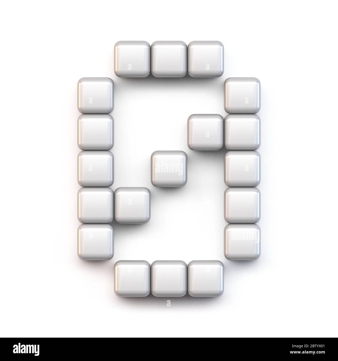 White cube, pixel font Number ZERO 0 3D render illustration isolated on ...