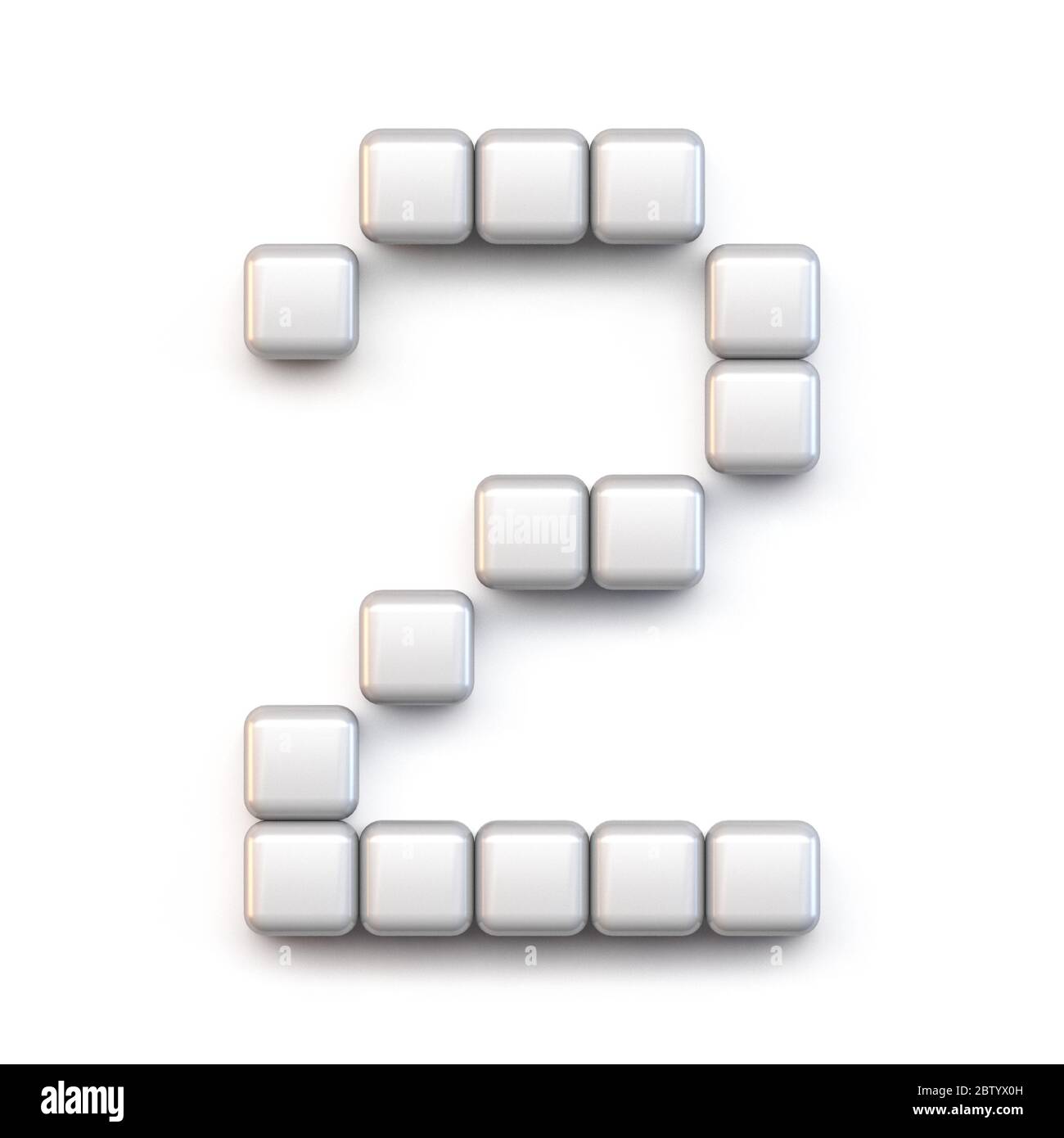 White cube, pixel font Number TWO 2 3D render illustration isolated on ...