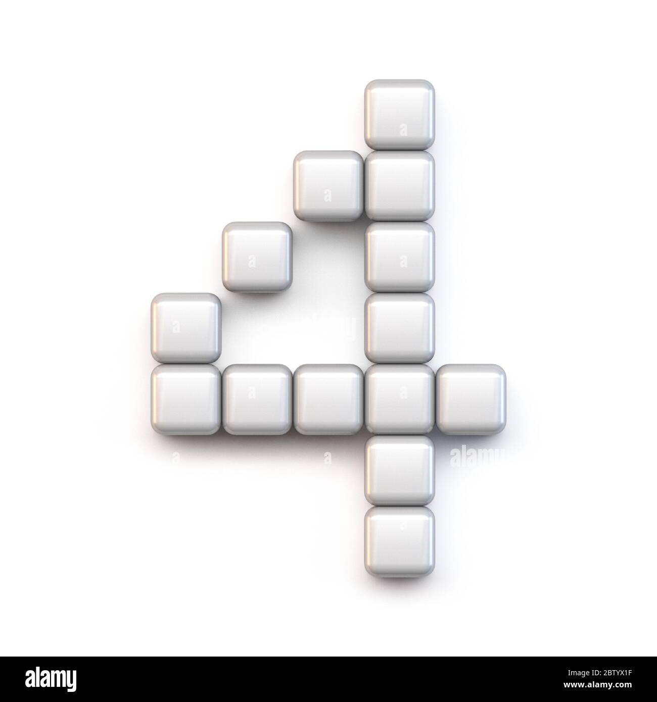 White cube, pixel font Number FOUR 4 3D render illustration isolated on ...