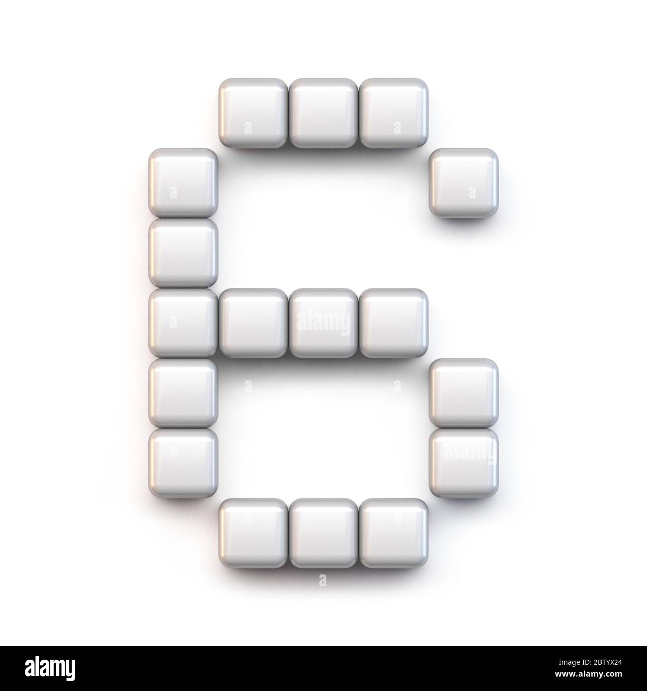 White cube, pixel font Number SIX 6 3D render illustration isolated on ...