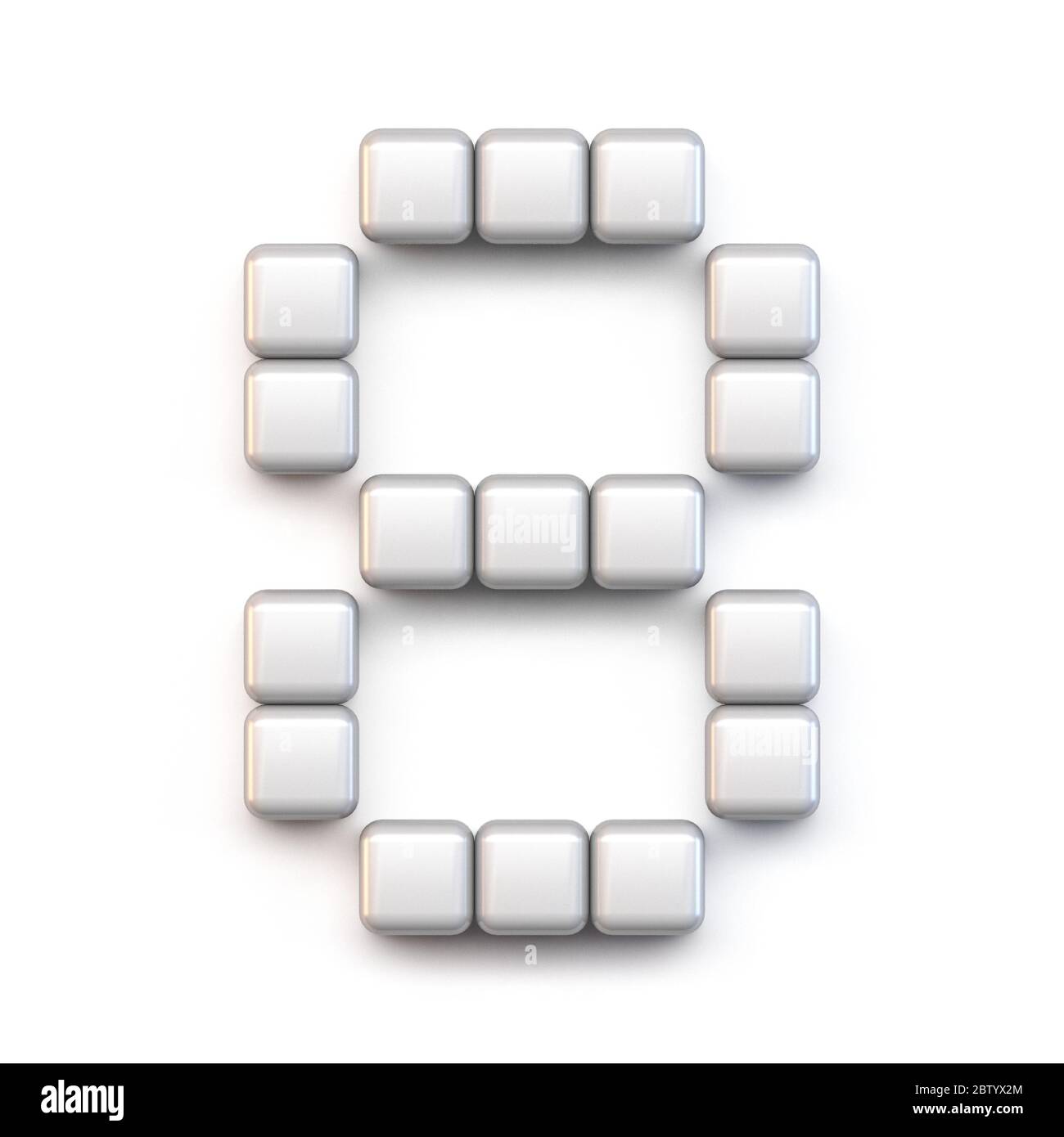 White cube, pixel font Number EIGHT 8 3D render illustration isolated ...