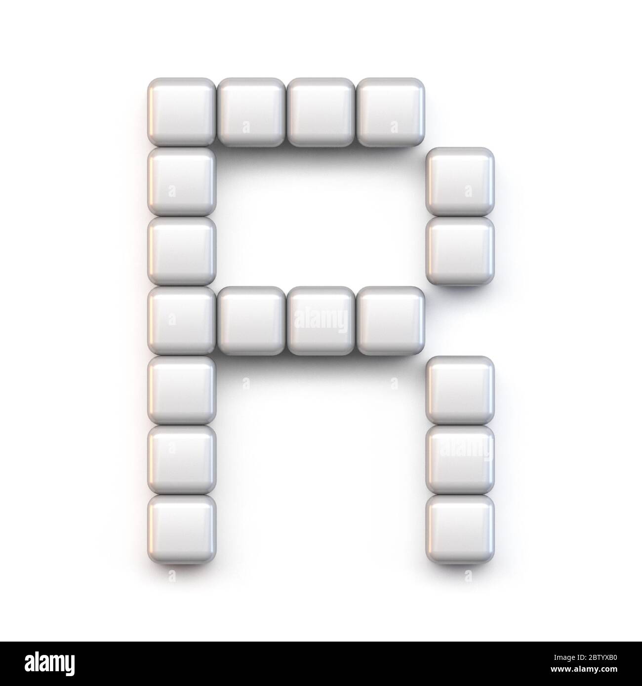 White cube, pixel font Letter R 3D render illustration isolated on ...