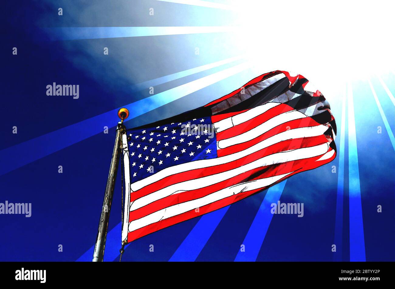 Illustration shows the American flag unfurled and fluttering in the ...