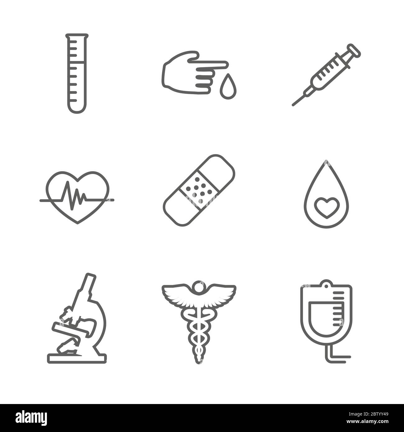 Blood testing & work icon set with syringe, donation, and blood sample ...