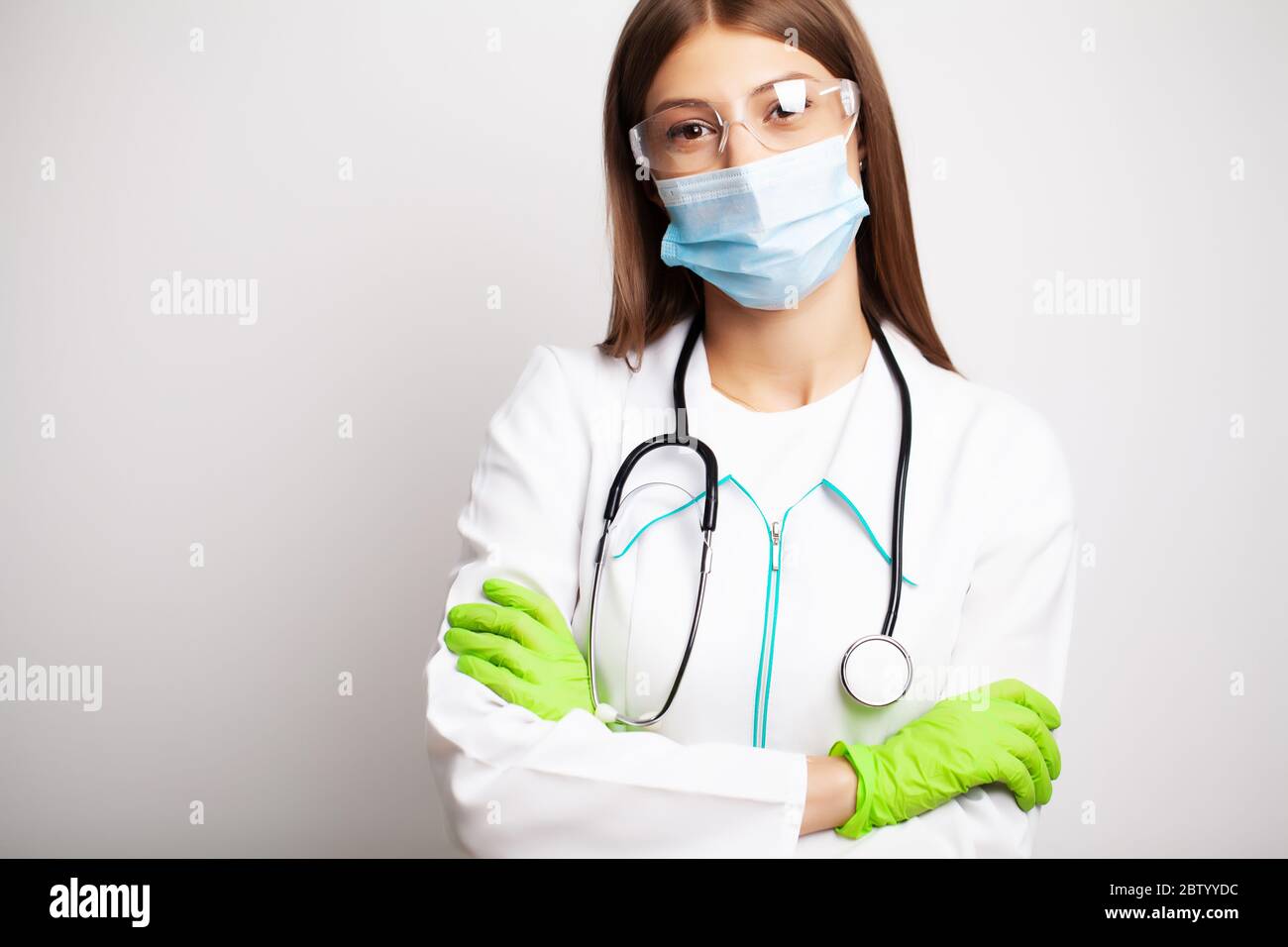 Medicine concept, female doctor in clinic wears personal protective ...