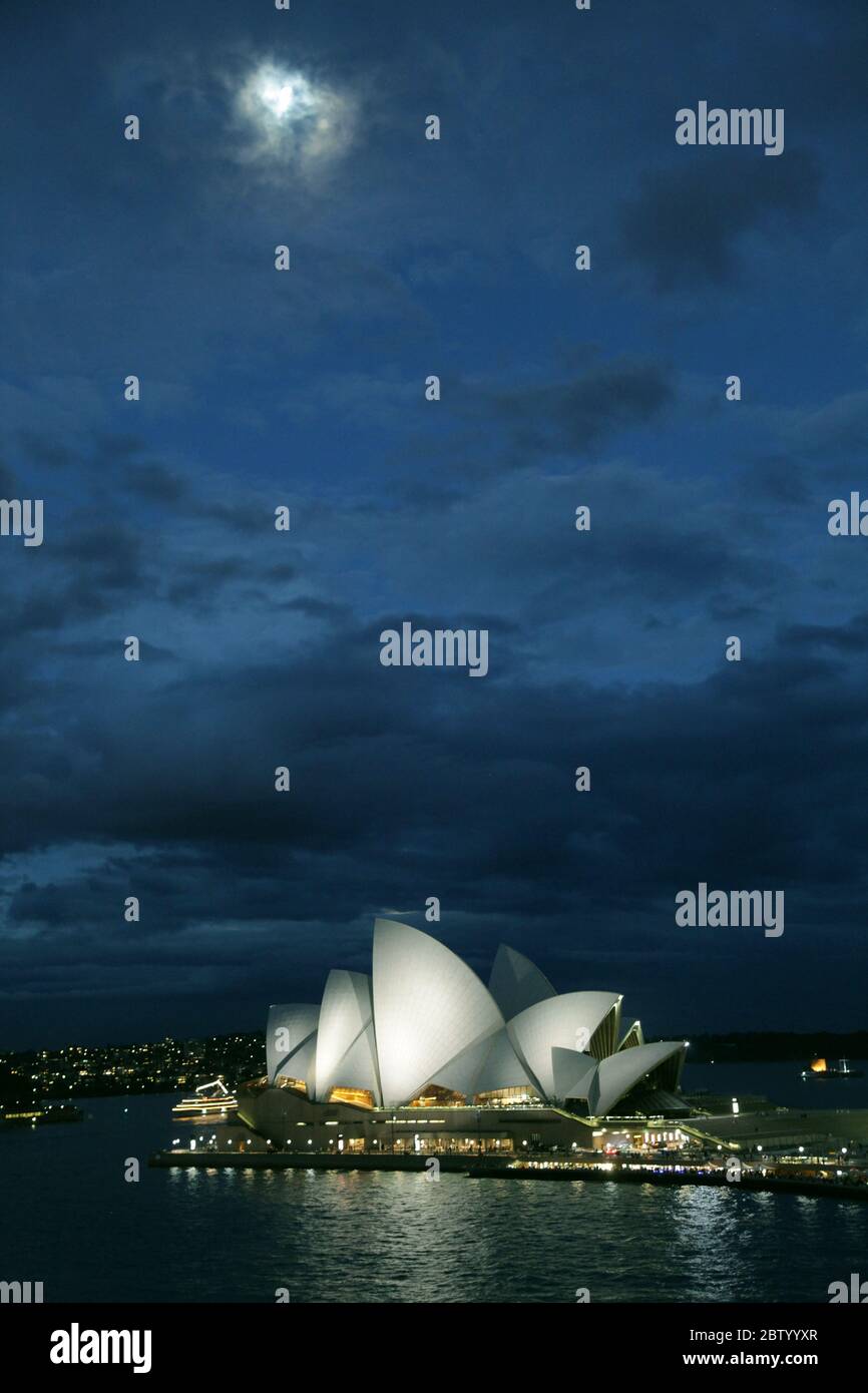 Sydney Opera House with the Moon Over it Stock Photo - Alamy
