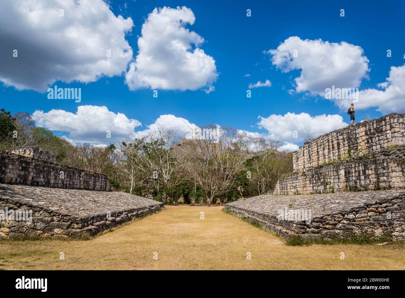 Ballgame court at the Mayan Ruins of Ek Balam, Yucatan, Mexico Stock ...