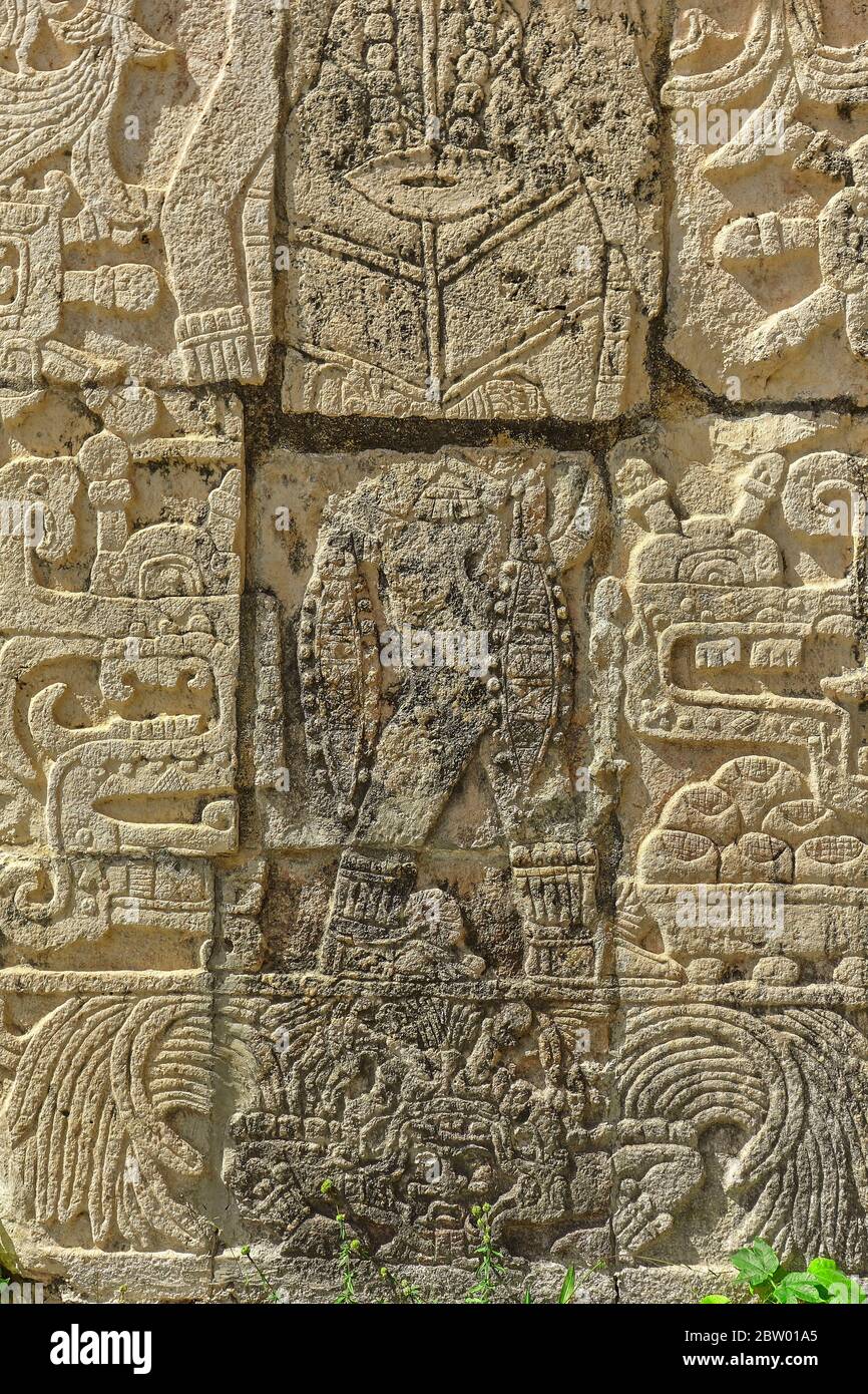 Stele with Mayan inscriptions in Chichen Itza Stock Photo - Alamy