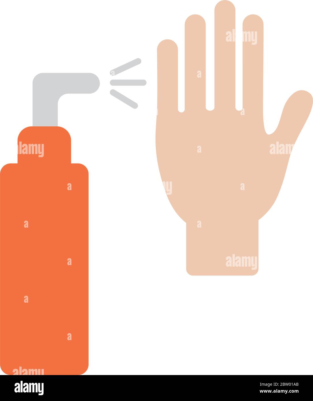 hand with antibacterial spray can icon over white background, flat ...