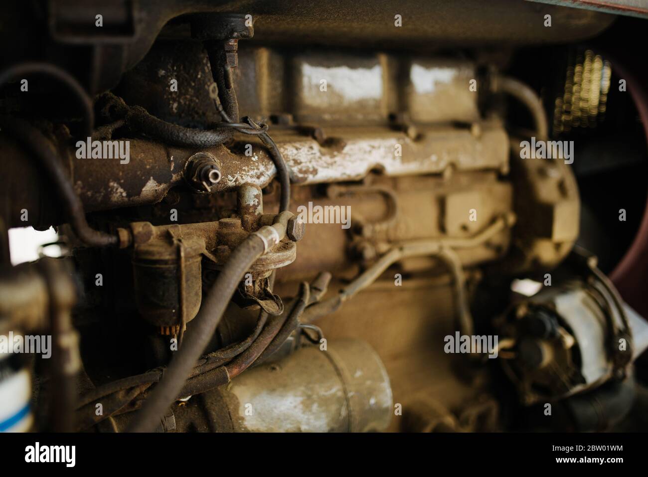 Old and dirty tractor engine closeup Stock Photo - Alamy