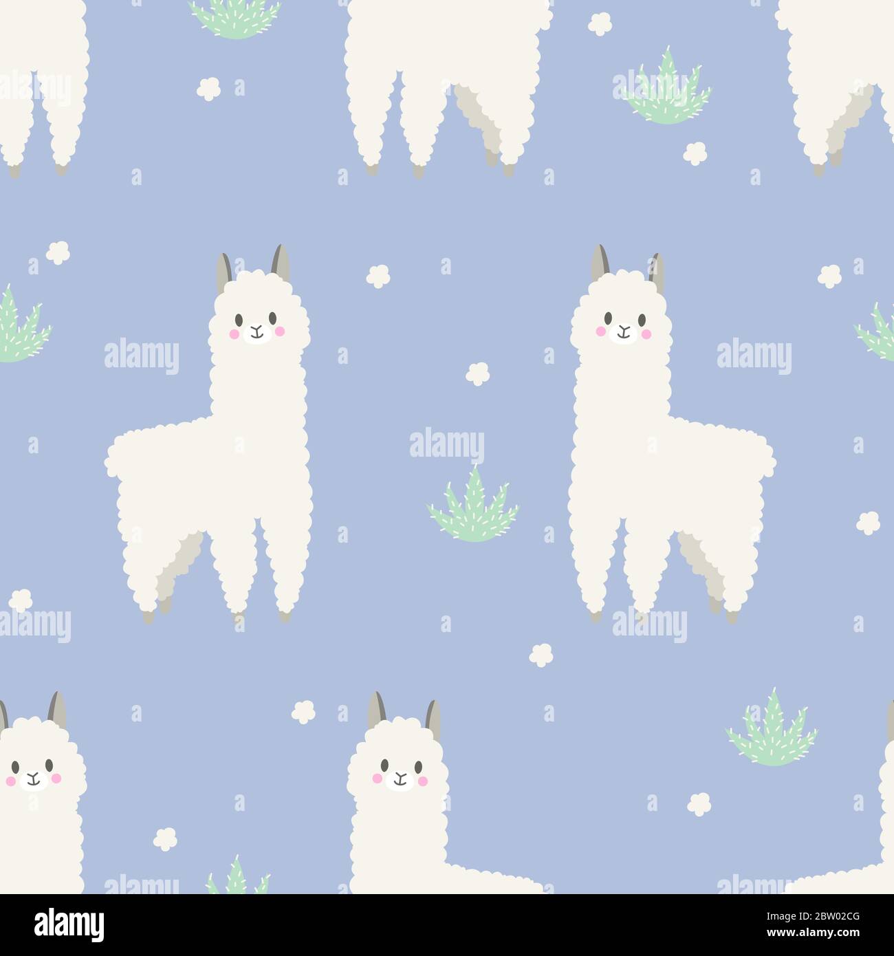 Cute standing lama on the turquoise background. Vector illustration in ...