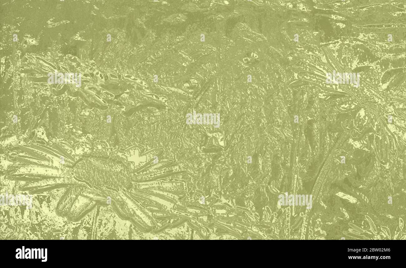 3D bas relief of blooming daisies in metallic brass, gold effect, space ...