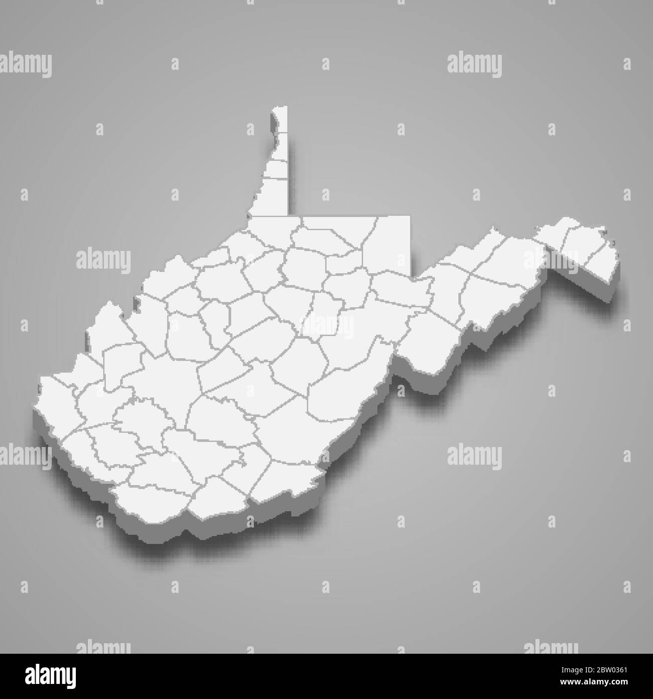 3d map of West Virginia is a state of United States Stock Vector Image ...