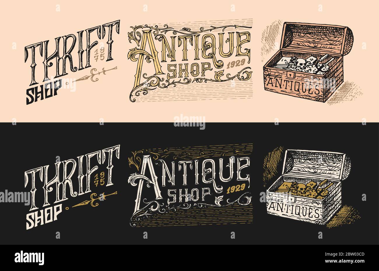 Antique shop labels or badges. Book and camera. Vintage victorian ...