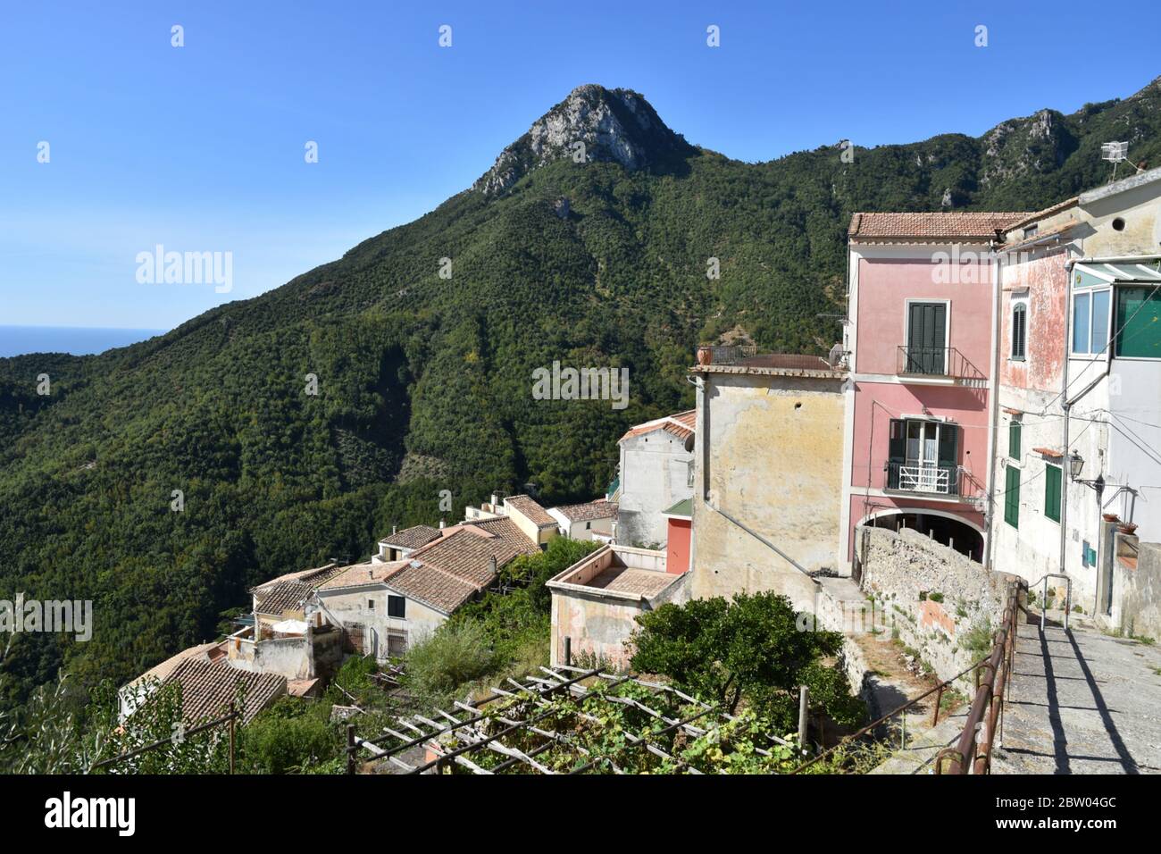 Panorama of Albori, a village on the Amalfi coast Stock Photo - Alamy