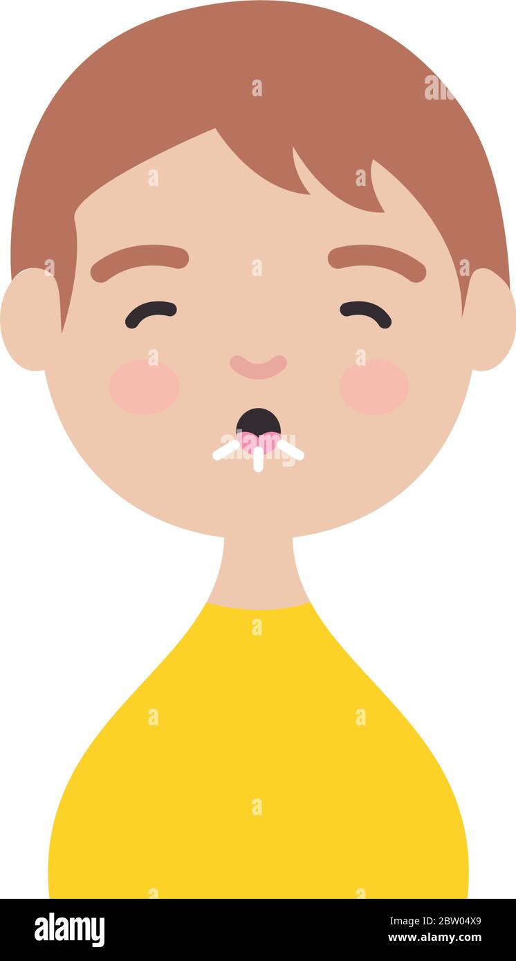 cartoon man coughing icon over white background, flat style, vector ...