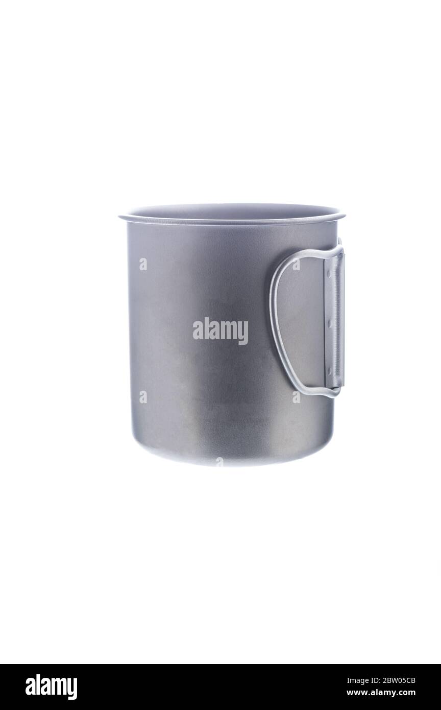 Iron mug with folding handles. Titanium mug for drinks. Vertical frame ...