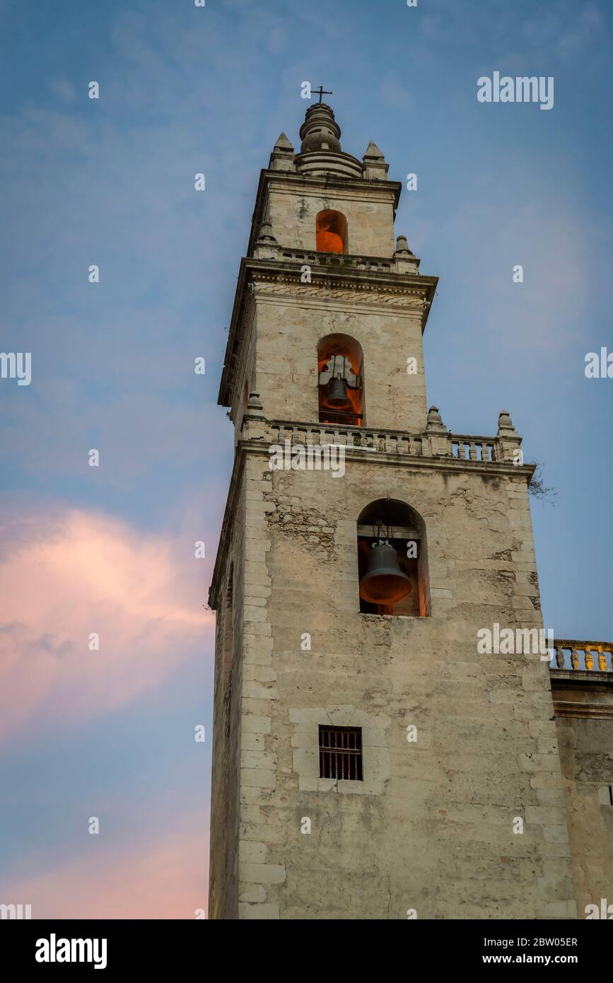 Bell tower of the Merida Cathedral, built in the 16th century, Merida ...