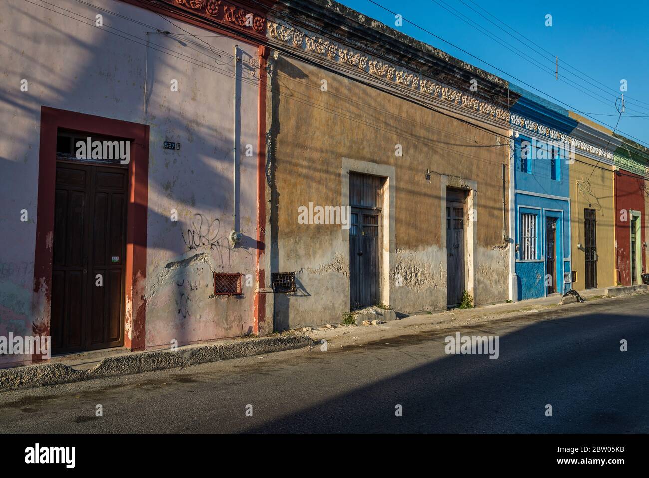 Street with colourful houses in the residential area of the city centre ...