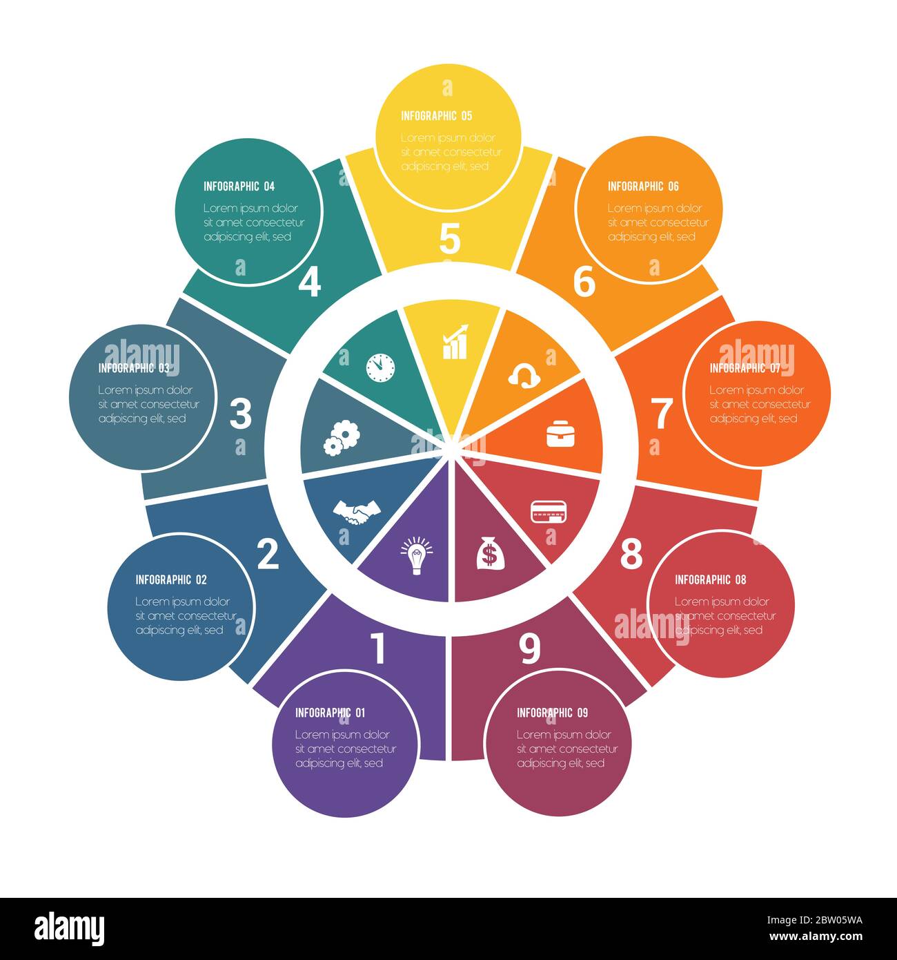 Colorful circular infographics from ring and circles. 9 positions for ...