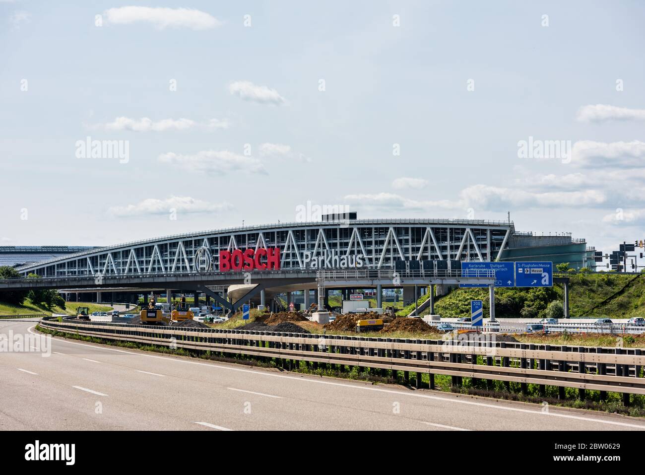 Huge Bosch letters at the Stuttgart Airport parking garage with empty ...
