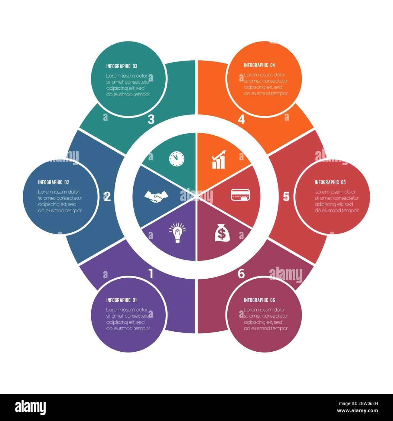 Colorful circular infographics from ring and circles. 6 positions for ...