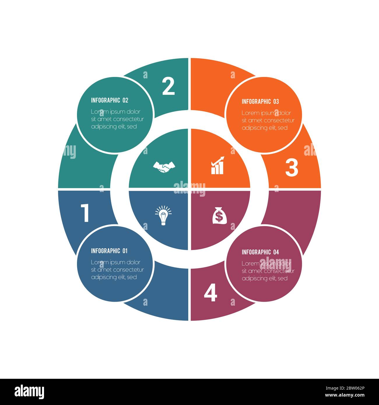 Colorful circular infographics from ring and circles. 4 positions for ...