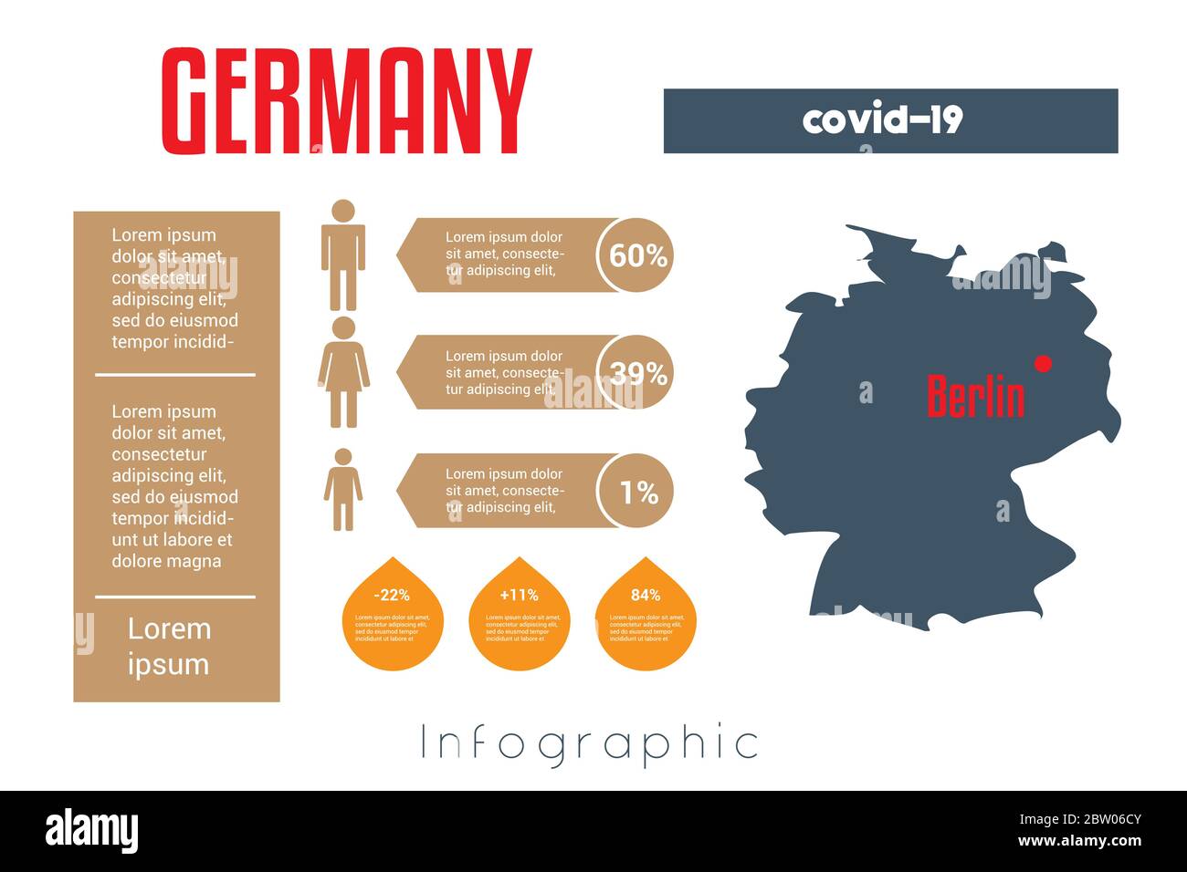 Universal template for infographics with Germany map silhouette. In ...