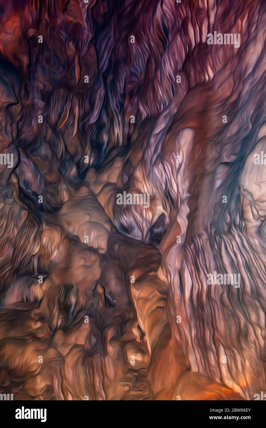 Colorful cave texture in digital processing as an oil painting. Lines ...