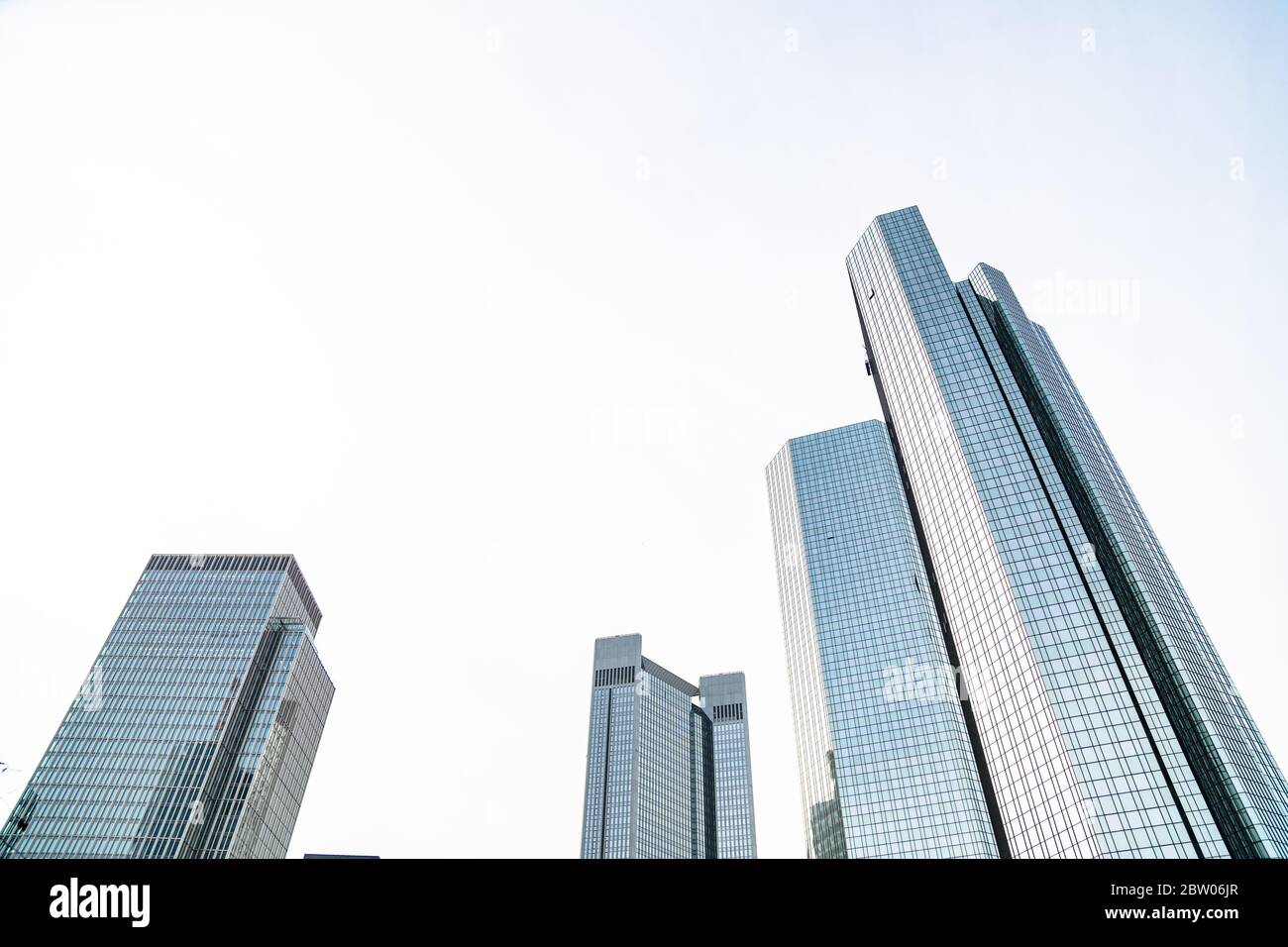 Bottom view of bank twin towers in Frankfurt city Stock Photo - Alamy