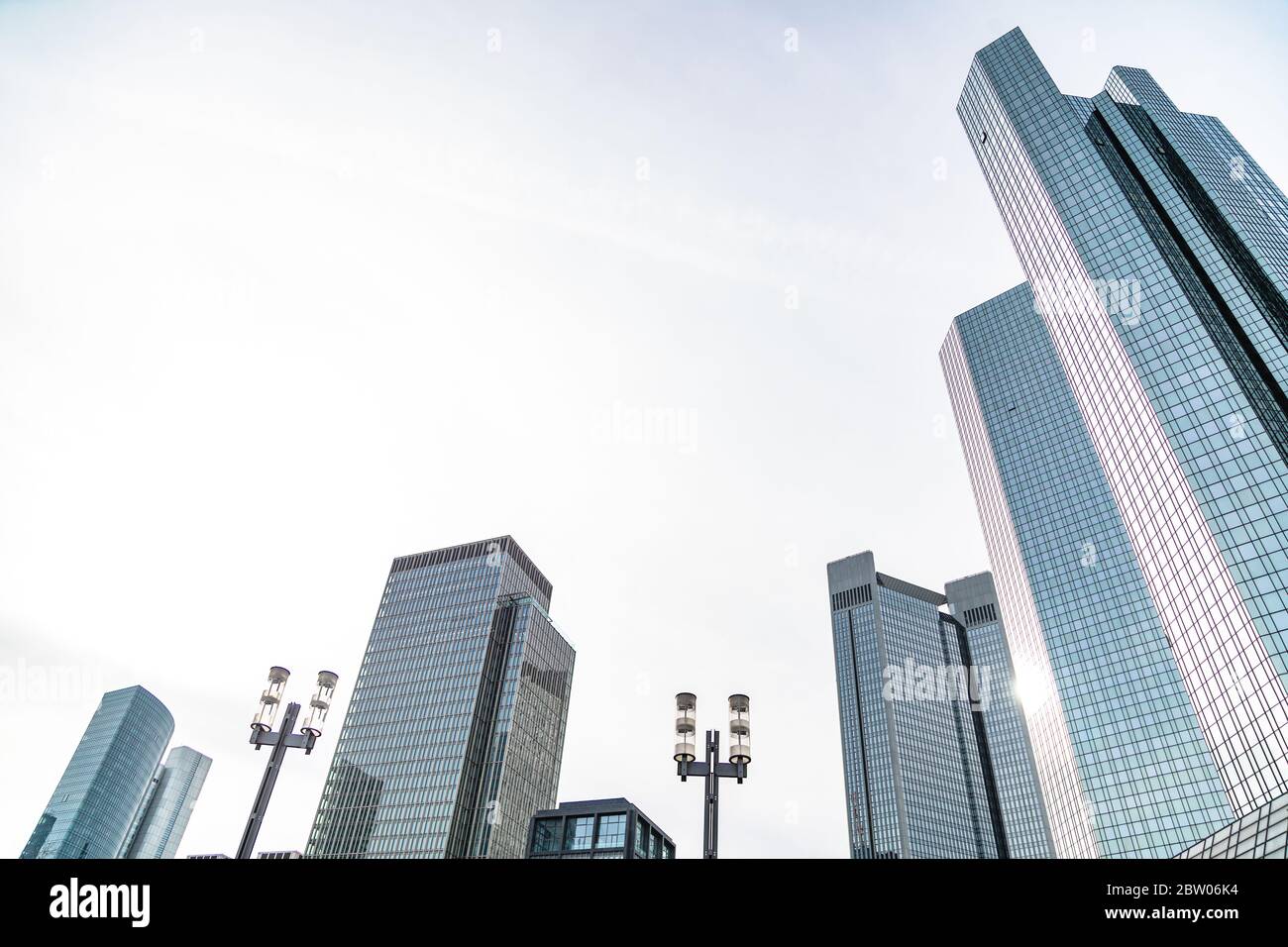 Bottom view of bank twin towers in Frankfurt city Stock Photo - Alamy
