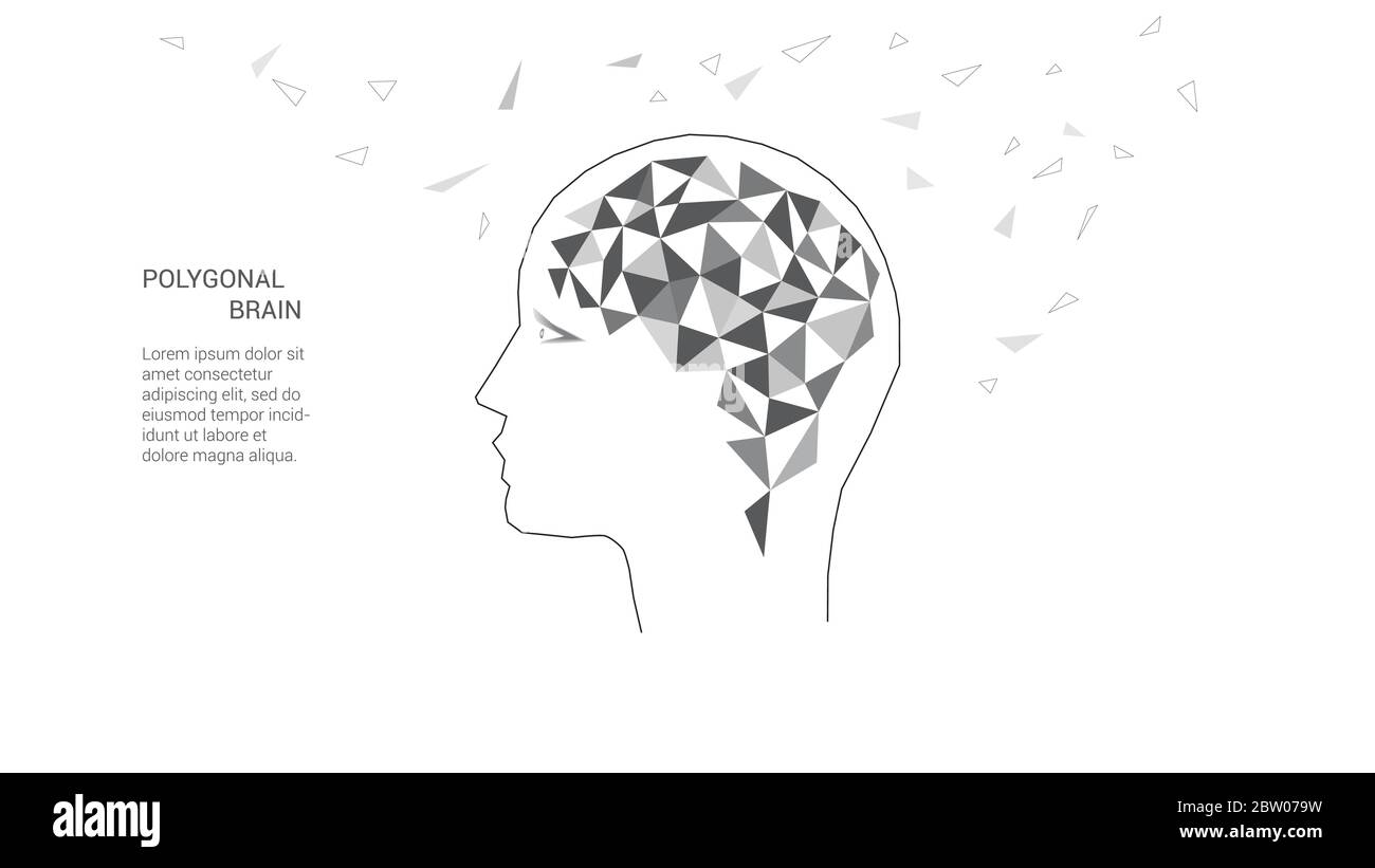 Polygonal brain. Concept of thinking human, visualization of process of ...