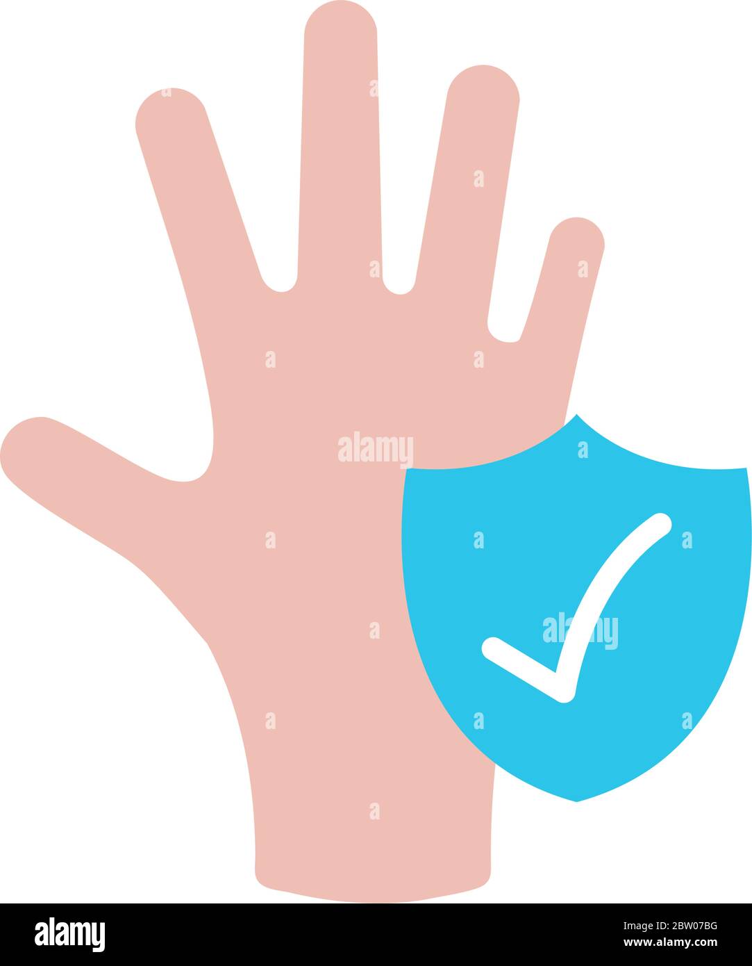 clean hand and shield with check mark icon over white background, flat ...