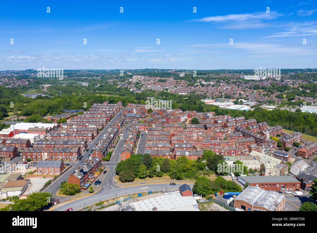 Aerial photo of the town centre of Armley in Leeds West Yorkshire on a ...