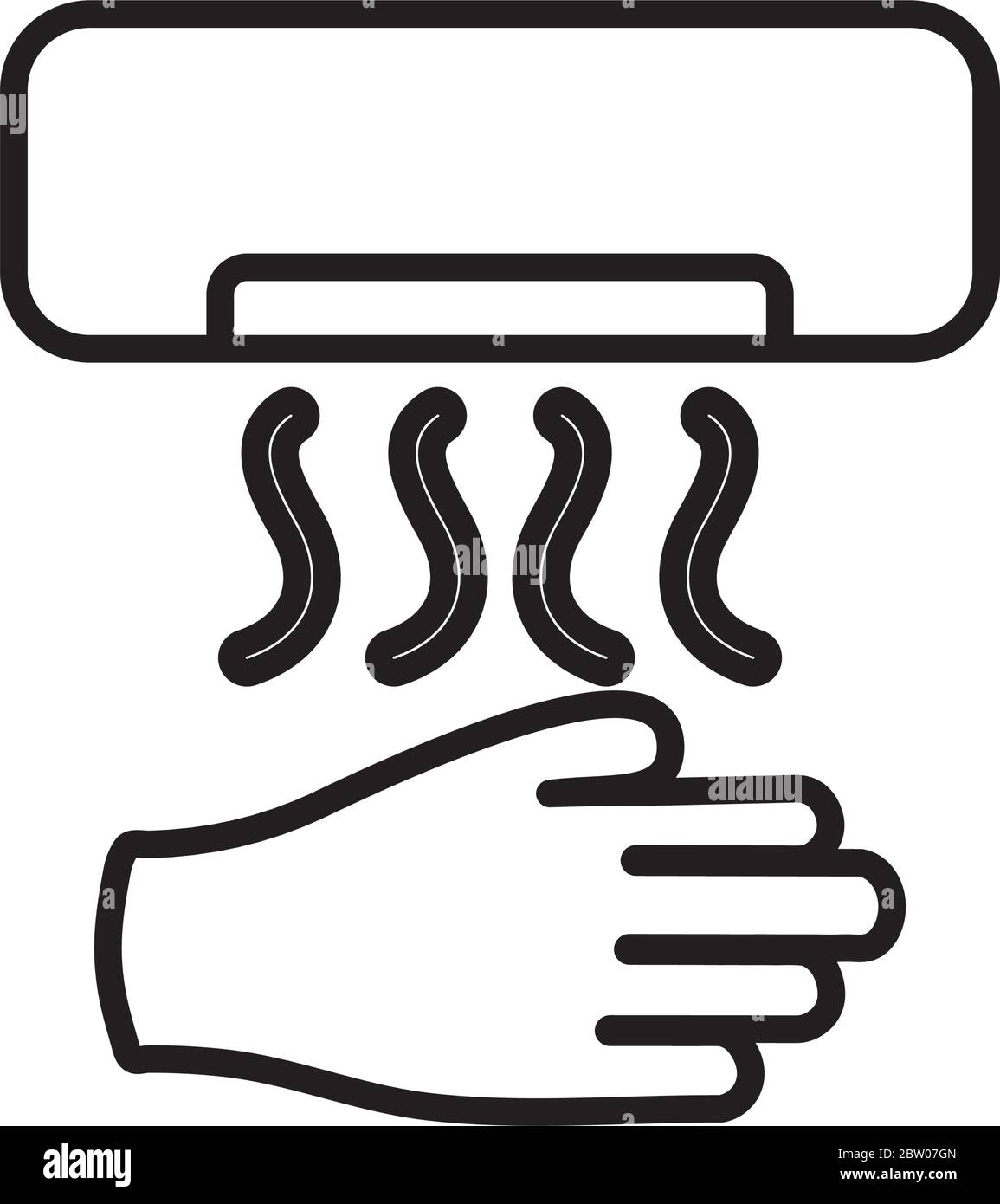 dryer and hand icon over white background, line style, vector ...